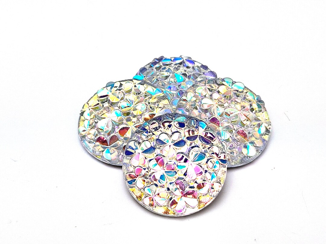 ONE (1) Crystal AB Rainbow German Glass Clover Leaf Cabochon Cab 27mm ...