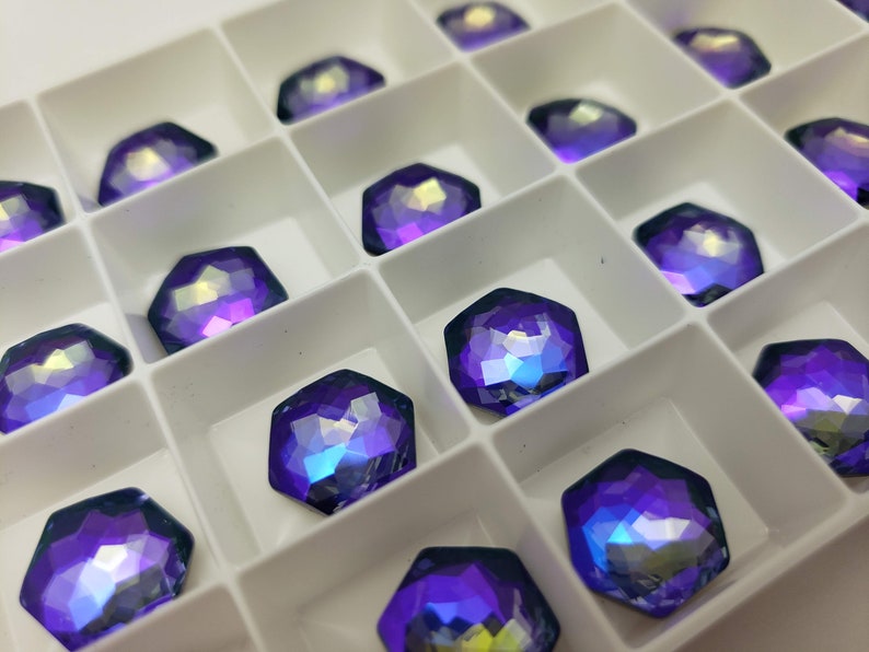 TWO (2) Austrian Crystal Fantasy Hexagon Stone Hex 4683 10mm 12mm 14mm ...
