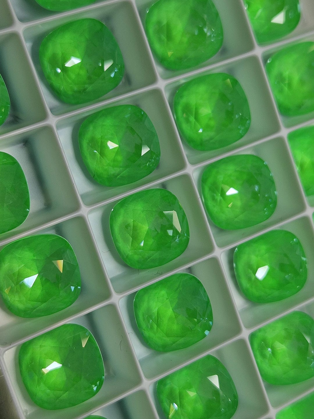 Four (4) Austrian Crystal Fancy Square Stone 4470 Electric Green Ignite ...