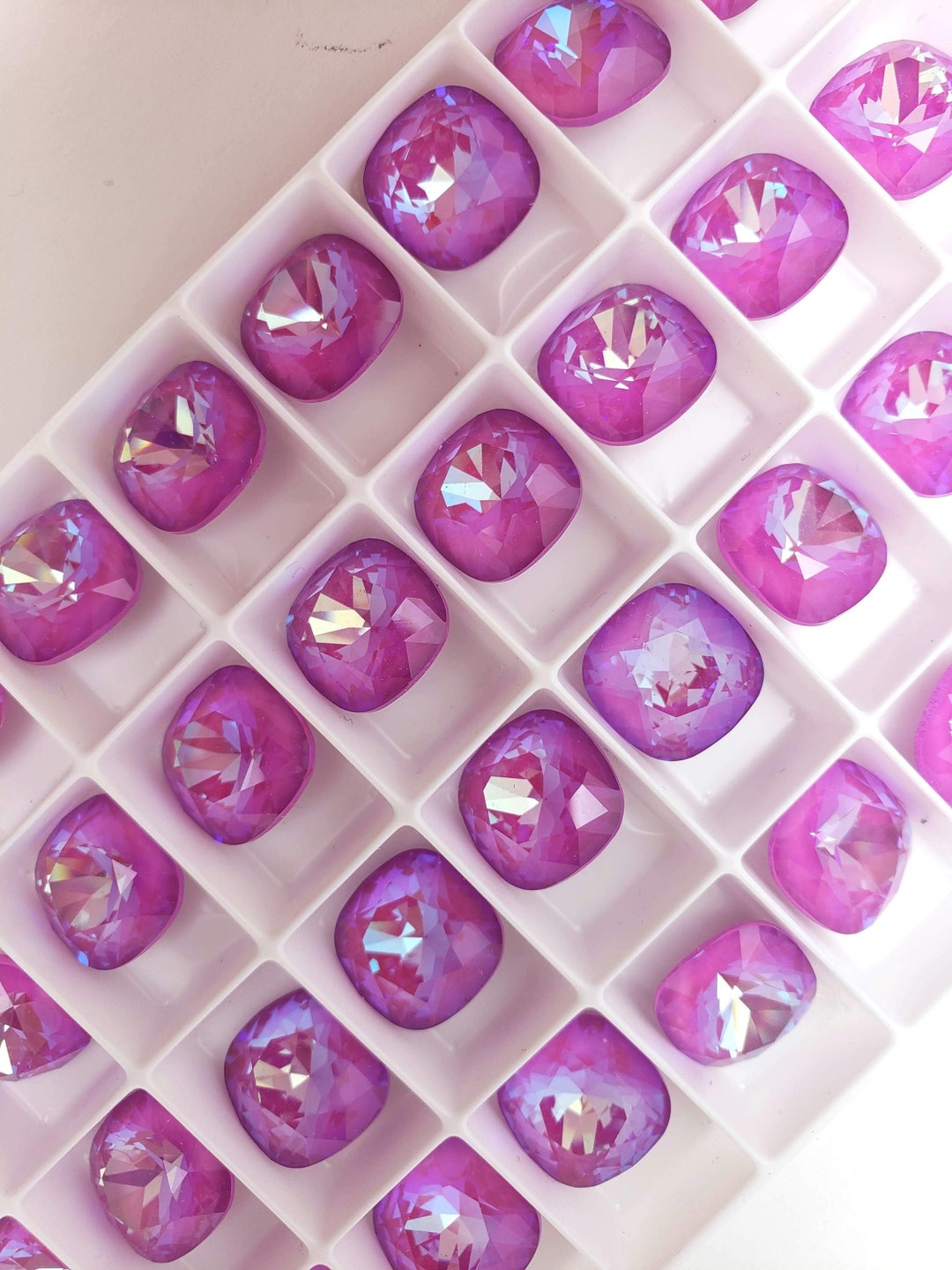 Four (4) Austrian Crystal Fancy Square Stone 4470 Ultra Jasmine Pink AB ...