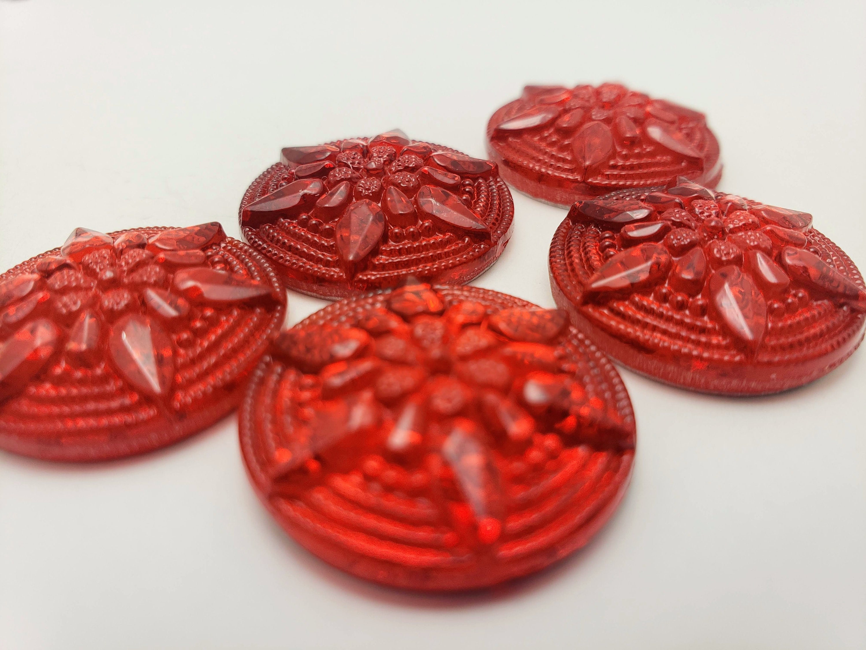 True Red German Glass Compass Rose Cabachon Cab 22.5mm 18mm Lt Light ...