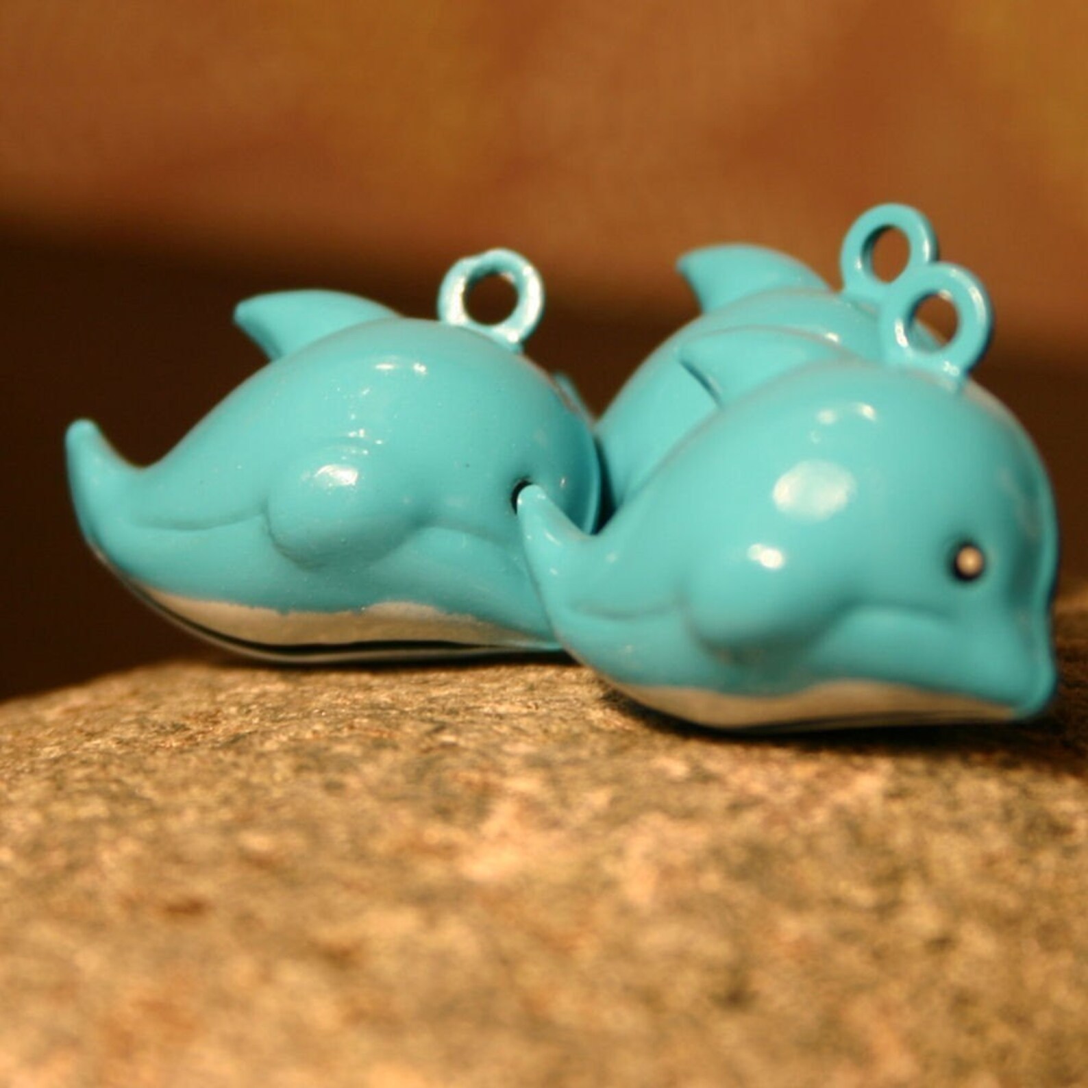 4 Metal Dolphin Bell Charms Baby Blue Turquoise Porpoise Animal Mamal ...