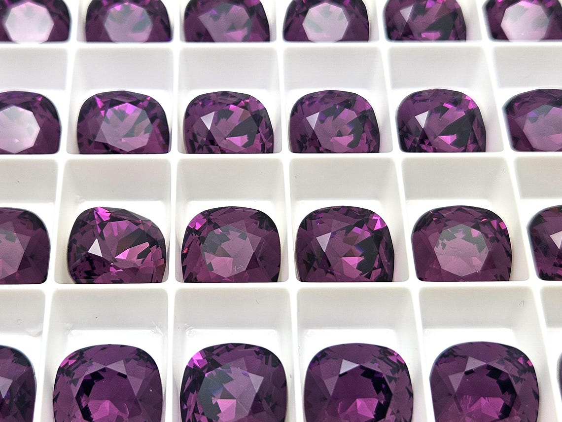 Four (4) Austrian Crystal Fancy Square Stone 4470 Amethyst Purple Rare ...
