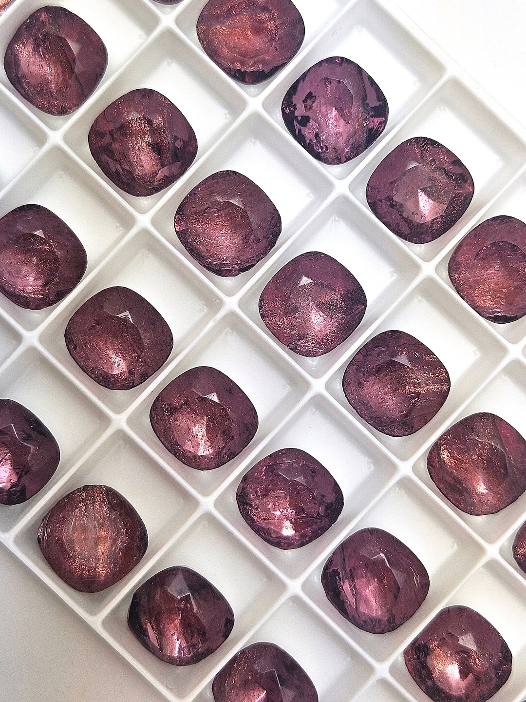 Four (4) Gold Infused Glass Fancy Square Stone 4470 Dark Rose Goldstone ...