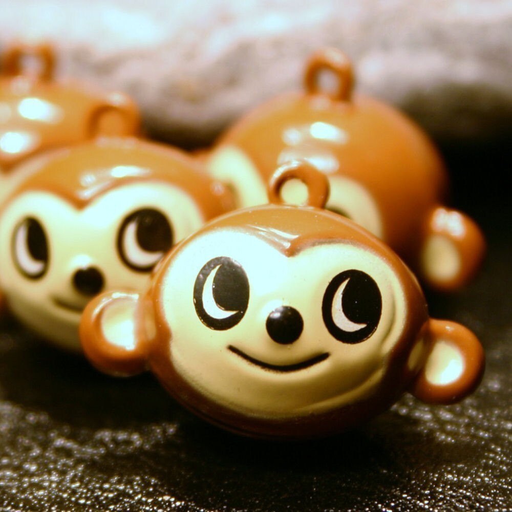 4 Monkey Bell Charms Painted Brass Metal Brown Tan Zoo Animal - Etsy