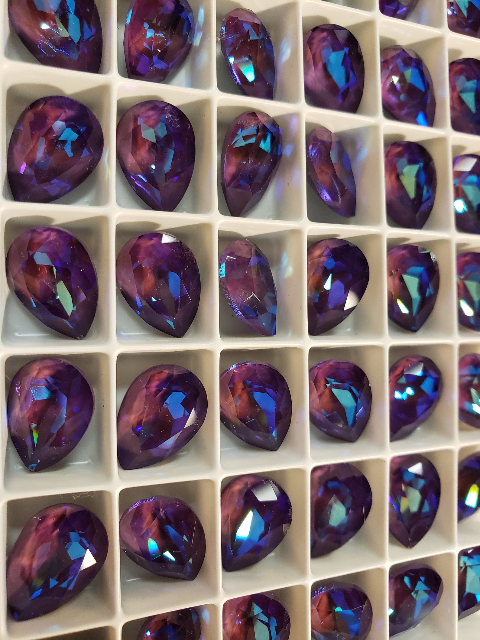 Pair Swarovski Crystal Faceted Pear Fancy Stone Ultra Purple AB Bright ...