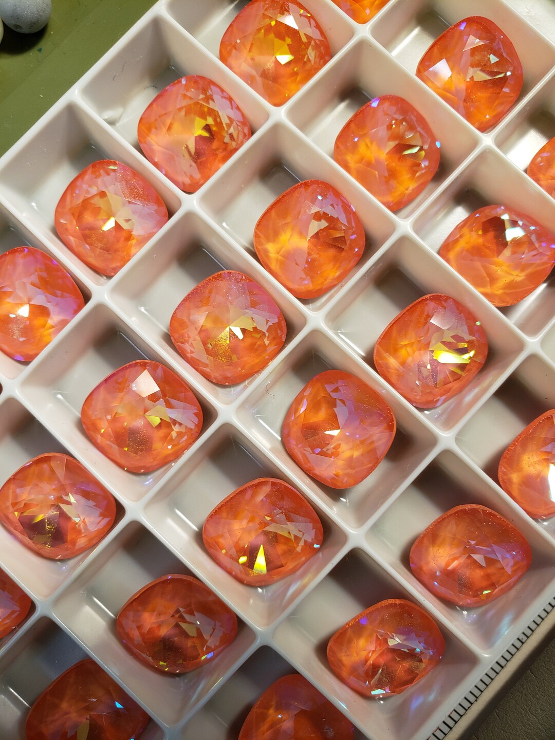 Four (4) Austrian Crystal Fancy Square Stone 4470 Ultra Orange AB Rare ...