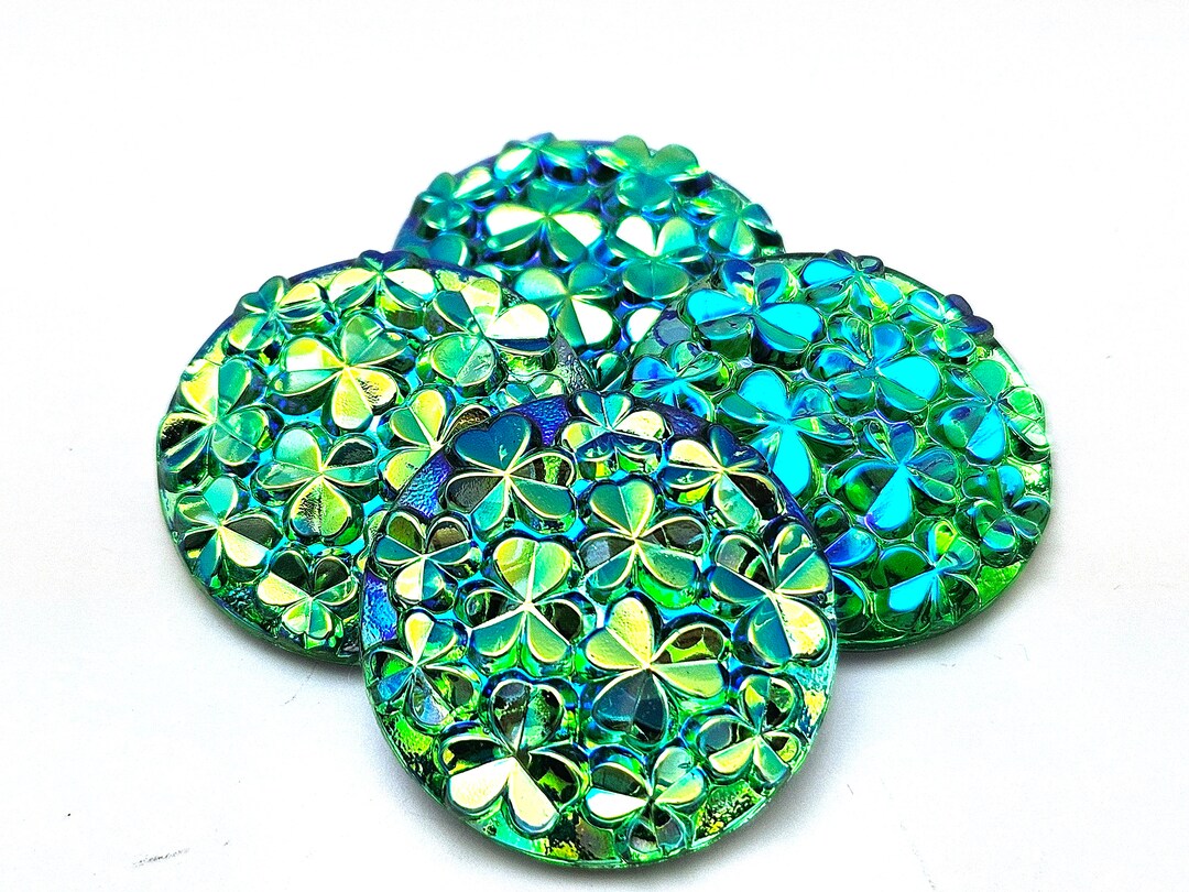 Lime Green AB German Glass Clover Leaf Cabachon Cab 27mm 22.5mm 18mm ...