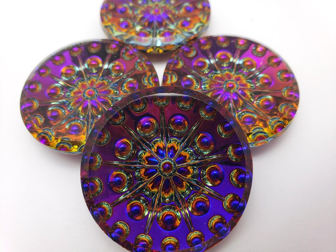 ONE (1) Pressed Glass Rosette Round Doublet Rivoli Cabochon Cab Volcano ...