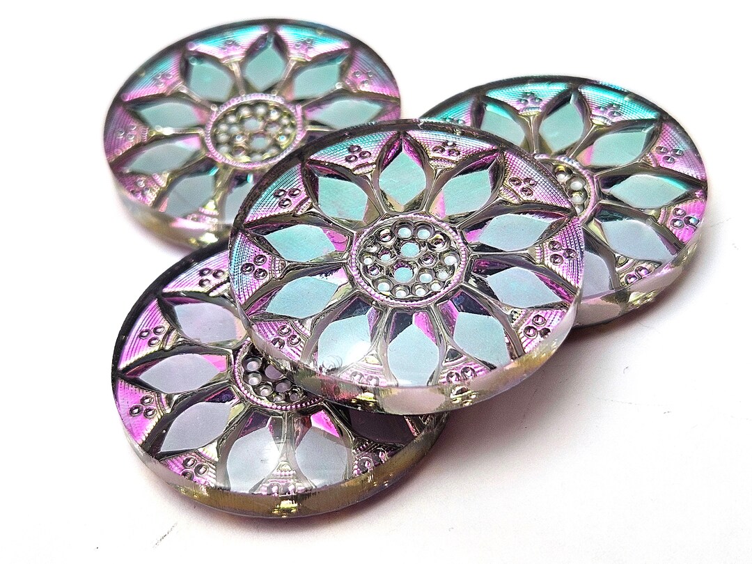 ONE (1) Pressed Glass Bloom Floral Cabochon Cab Light Lt Vitrail Rare ...