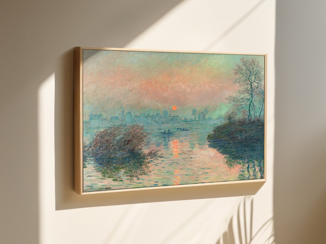 Claude Monet Wall Art, Sun Setting on the Seine at Lavacourt Canvas ...