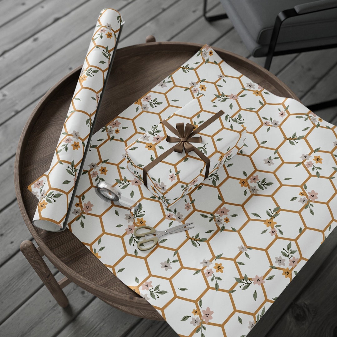 Honeycomb Bee Floral Wrapping Paper Roll Adult Honeycomb Gift Wrap Bee ...