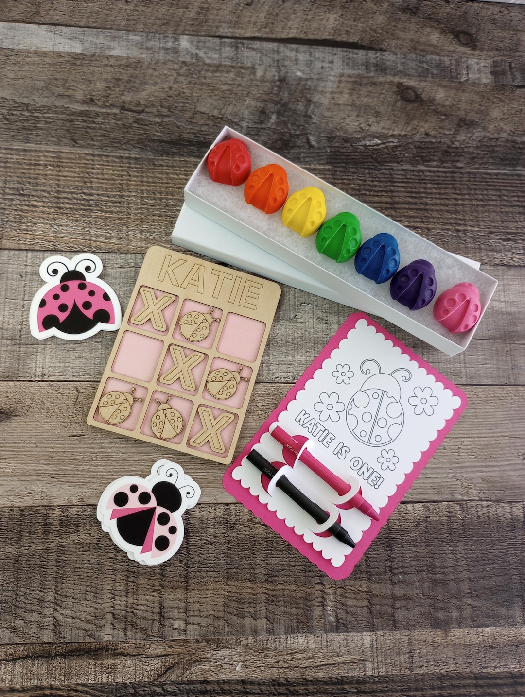 Pink Ladybug Birthday Party Favors Ladybug Stickers Ladybug Tic Tac Toe ...