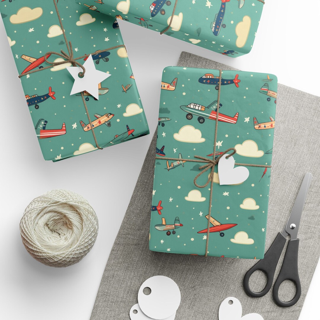 Aviation Wrapping Paper Roll Airplane Birthday Gift Wrap Paper Toddler ...