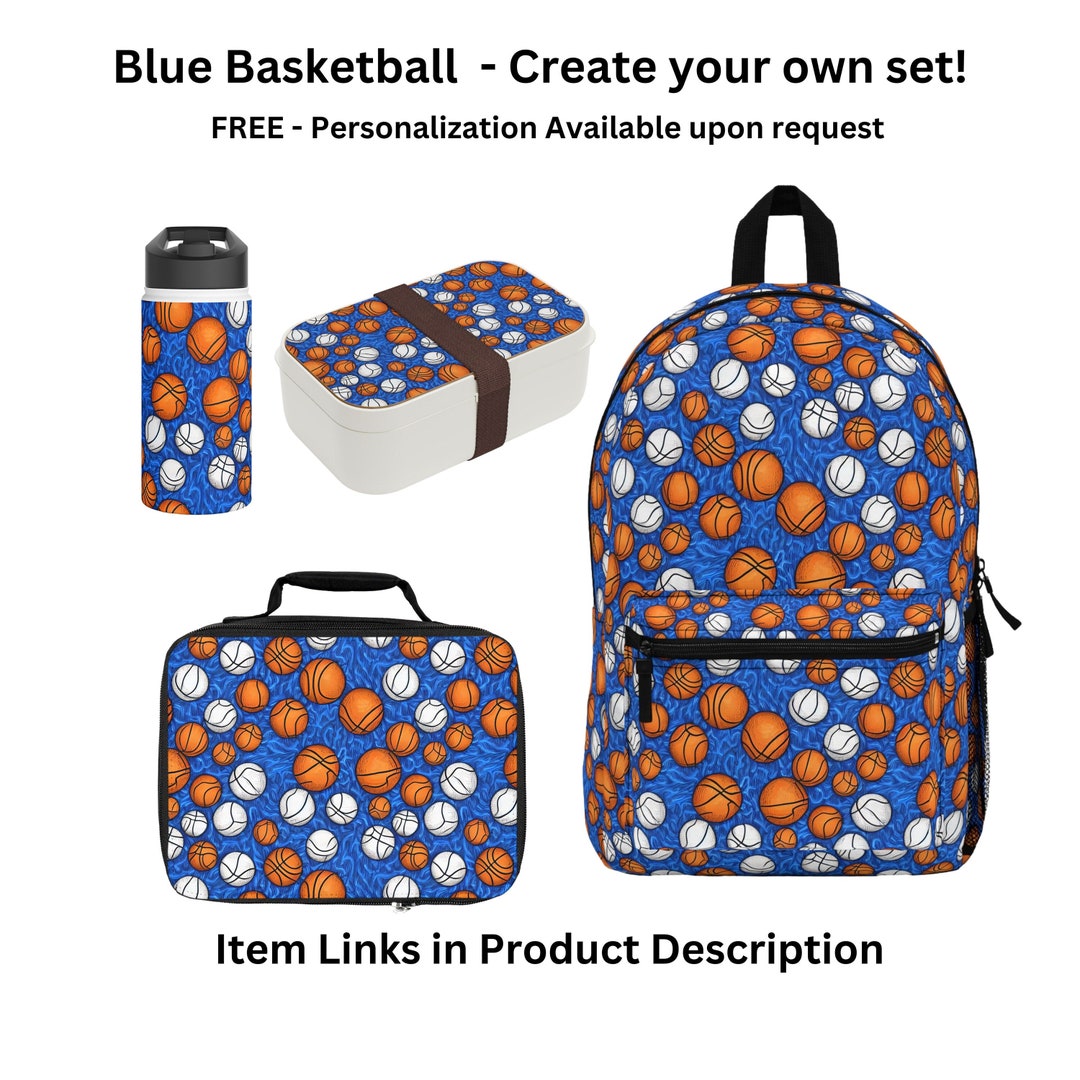 Blue Basketball BACKPACK for Kids Kindergarten Bookbag and Lunch Box ...