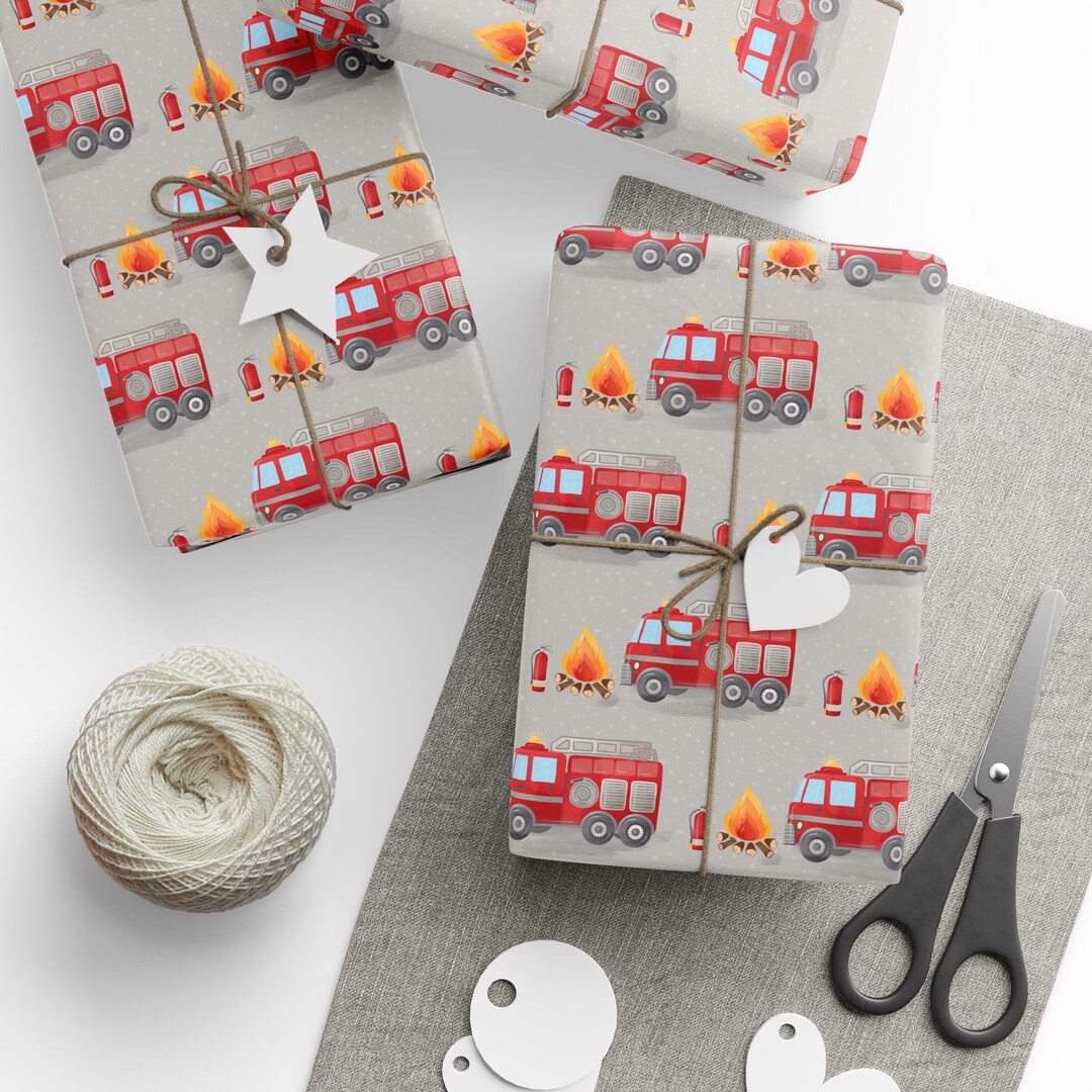 Firetruck Wrapping Paper Birthday Gift Wrap Firetruck Theme Paper ...