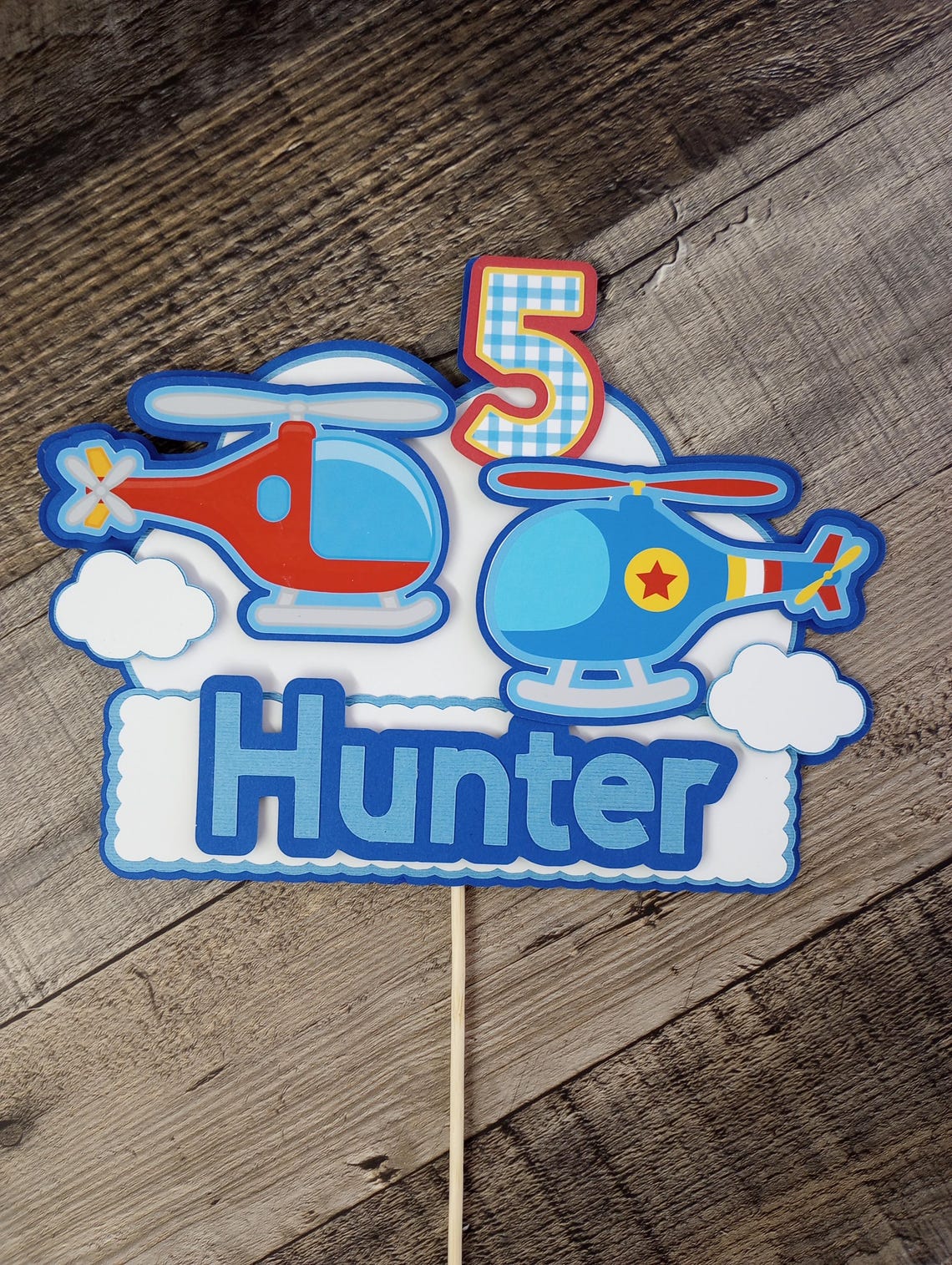 Helicopter Cake Topper Boys Custom Layered Cardstock Topper Aviation ...