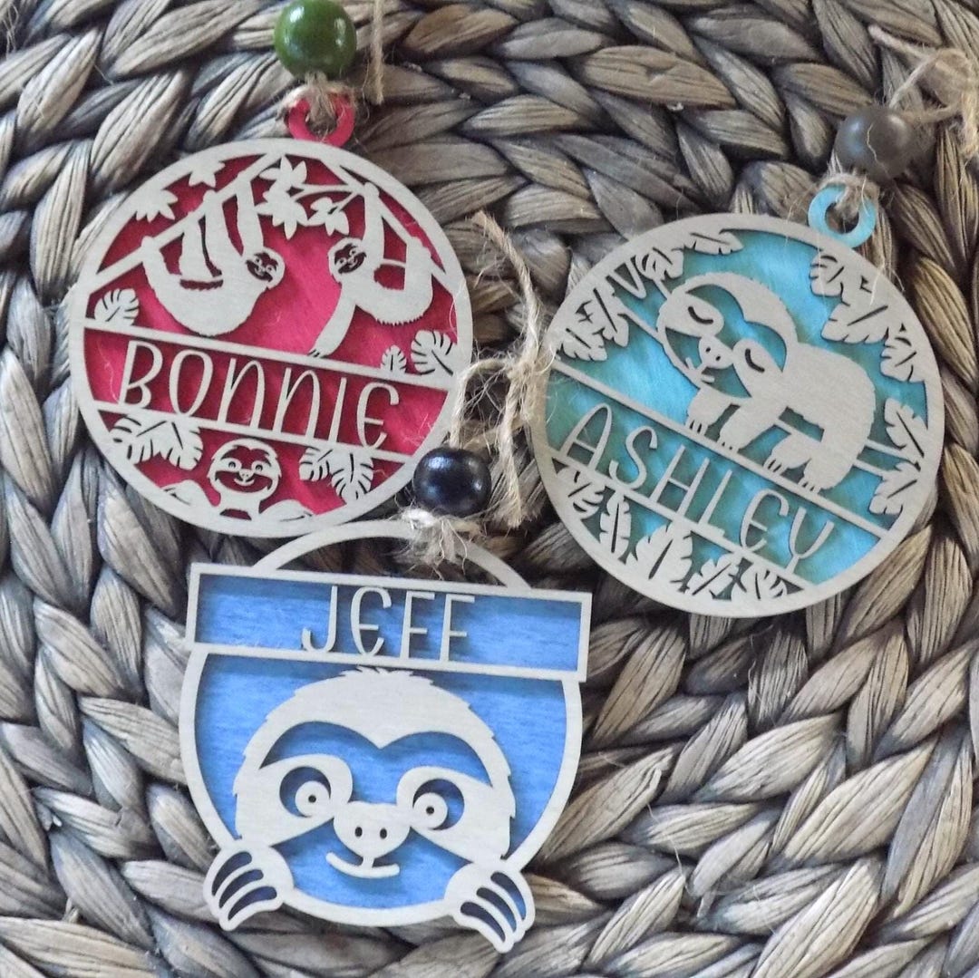 Personalized Sloth Christmas Ornament Sloth Gift for Kid Monogram Flat ...