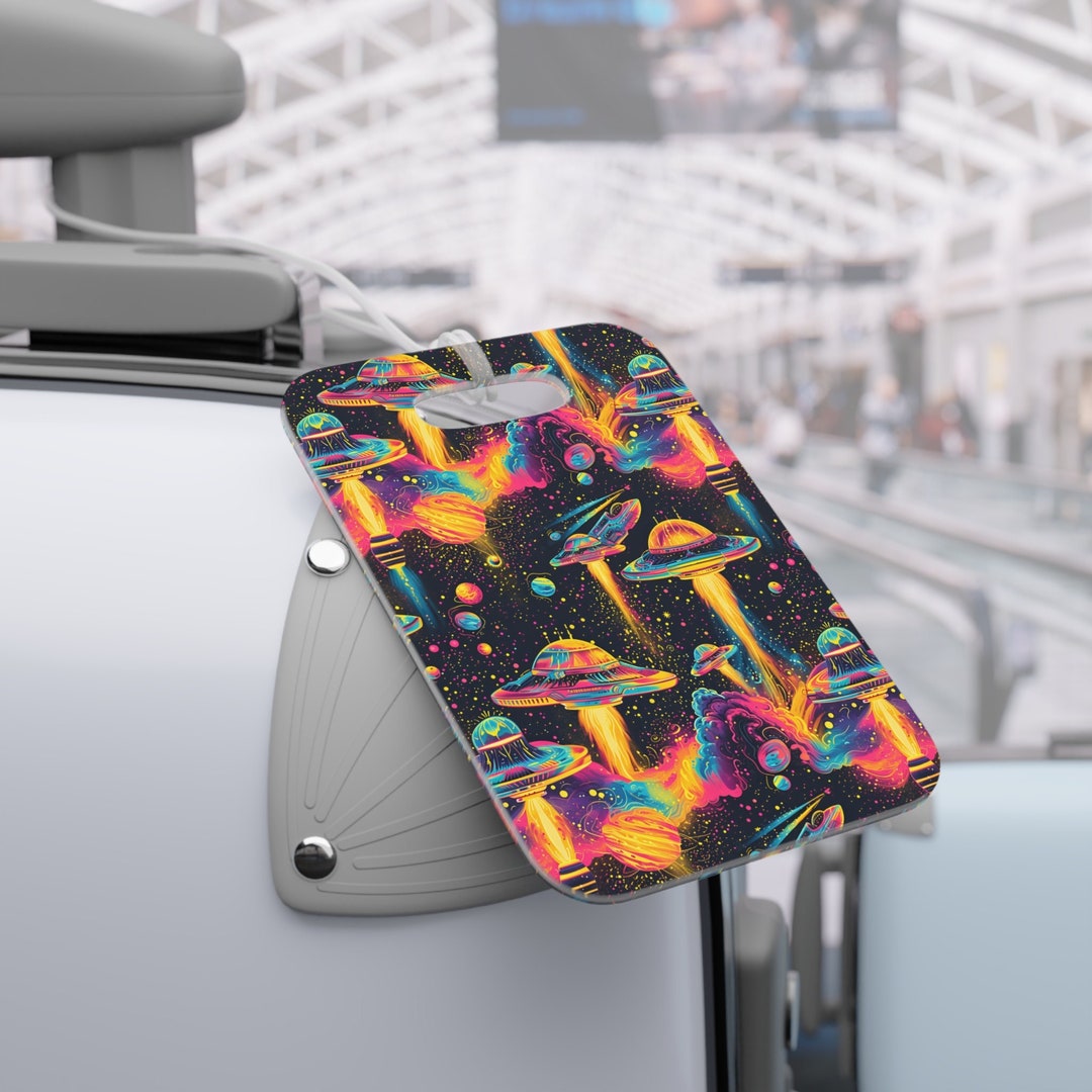 Neon Spaceship Alien Luggage Tags Kids Personalized Alien Theme Luggage ...