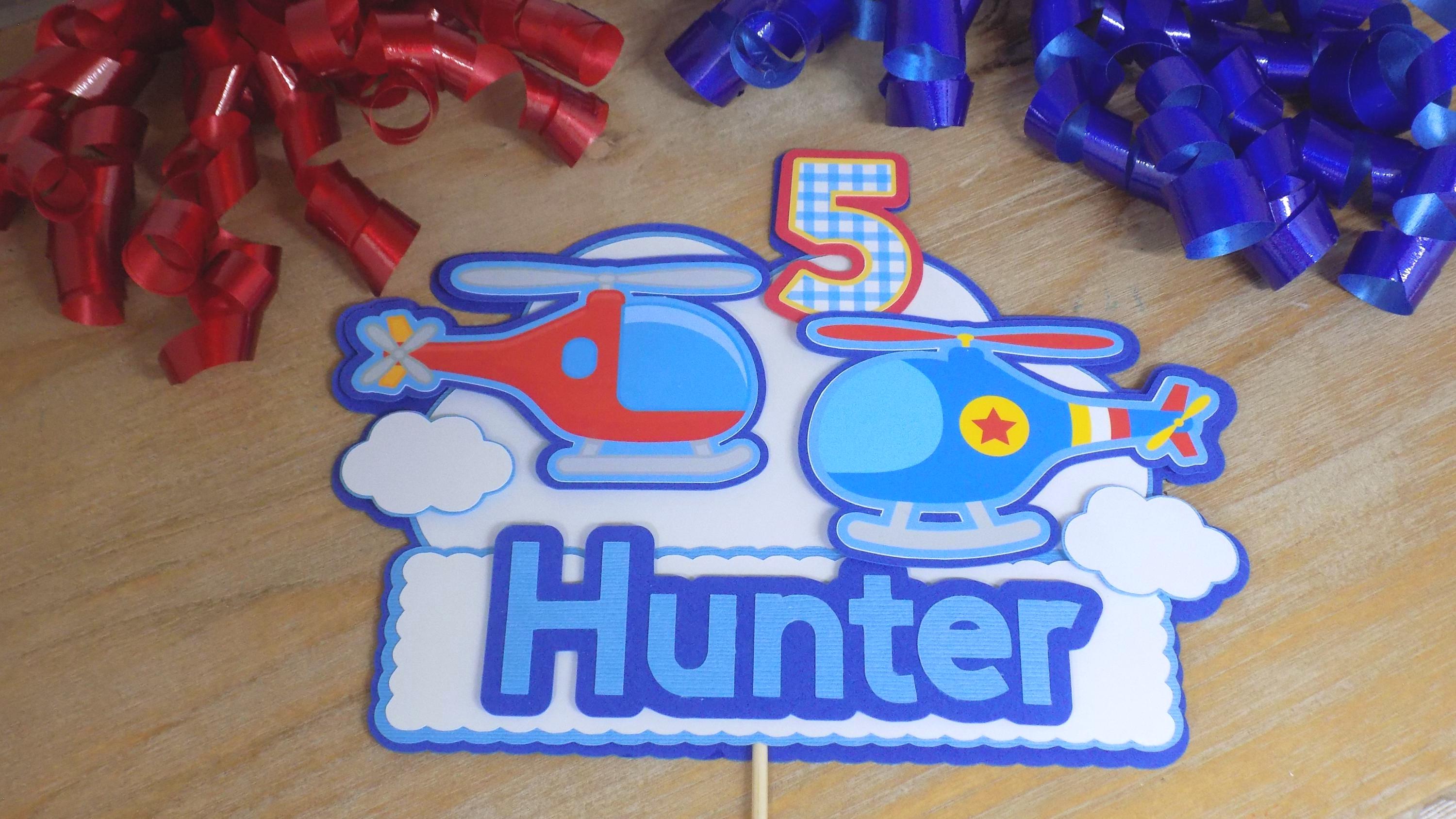 Helicopter Cake Topper Boys Custom Layered Cardstock Topper Aviation ...