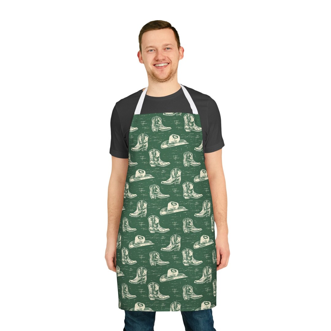 Green Cowboy Apron Husband Canvas Adult Apron Gifts Grandpa Apron ...