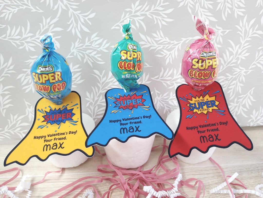 Valentines Lollipop Cape Superhero Favors for Classmates Valentine ...
