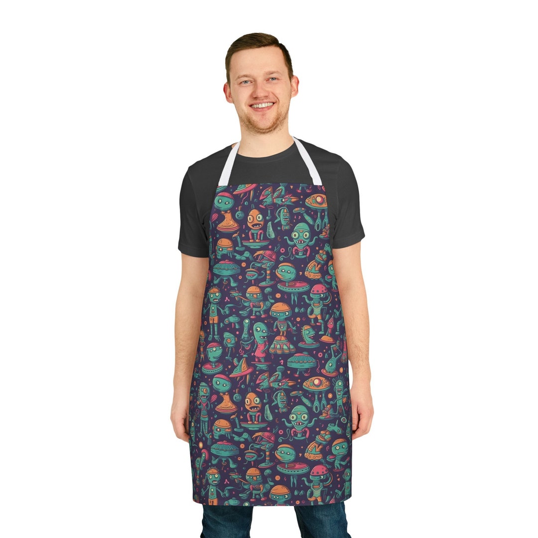 Colorful Alien Apron Canvas Adult Alien Themed Apron Gifts for Kitchen ...