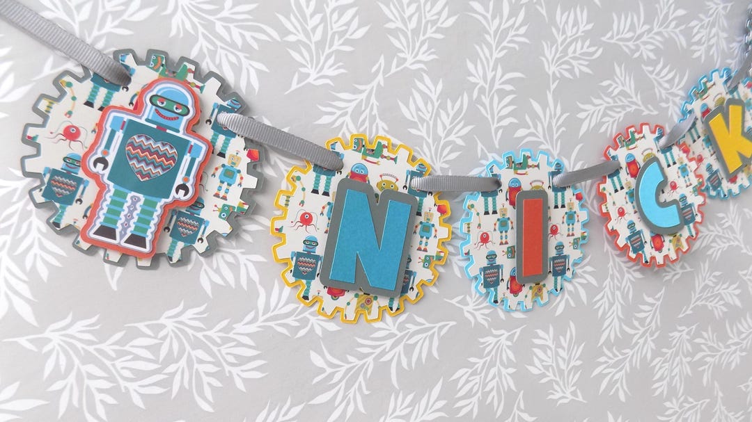 Retro Robot Birthday Banner Custom Handmade Paper Banner Robot Party ...