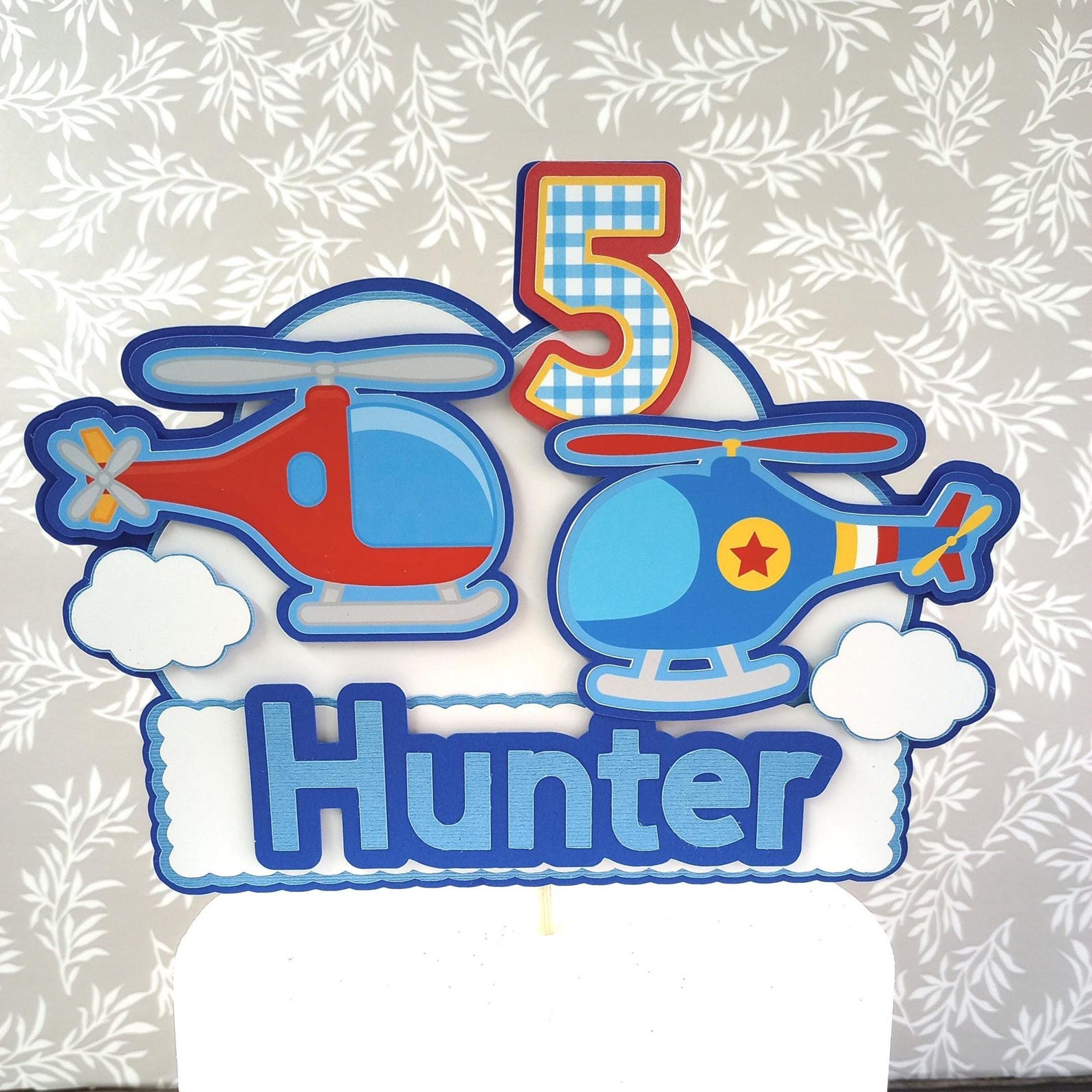 Helicopter Cake Topper Boys Custom Layered Cardstock Topper Aviation ...