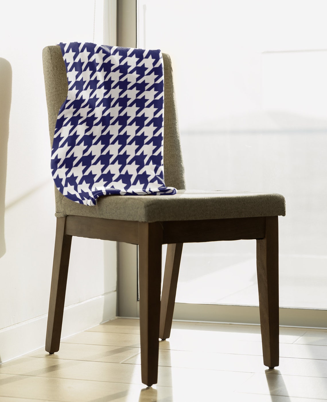 Navy Blue Houndstooth Velveteen Blanket Campfire Chair Throw Giant ...