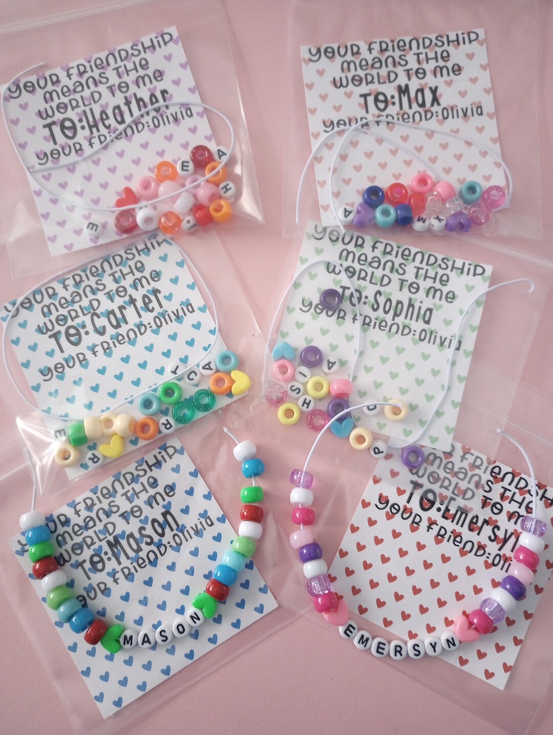 Custom Name Friendship Bracelet Kit Favor Class Valentine Elementary ...