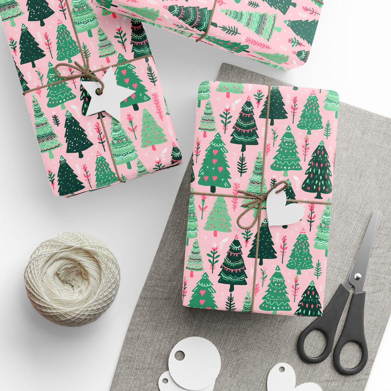 Pink Christmas Tree Preppy Wrapping Paper Rolls Glossy Matte Gift Wrap ...