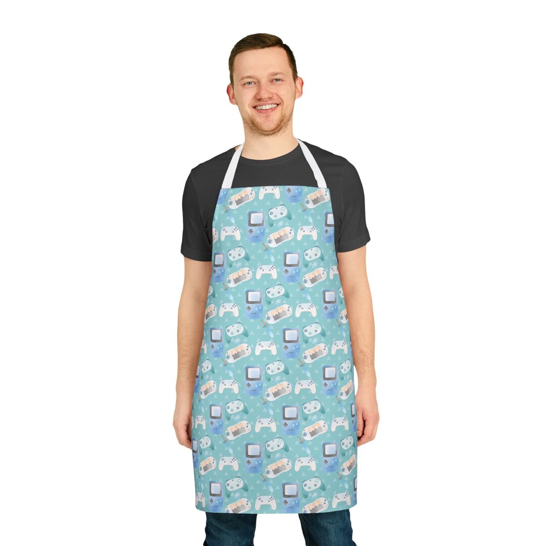 Blue Gamer Apron Retro Fun Adult Game Apron Gifts Canvas Kitchen Apron ...