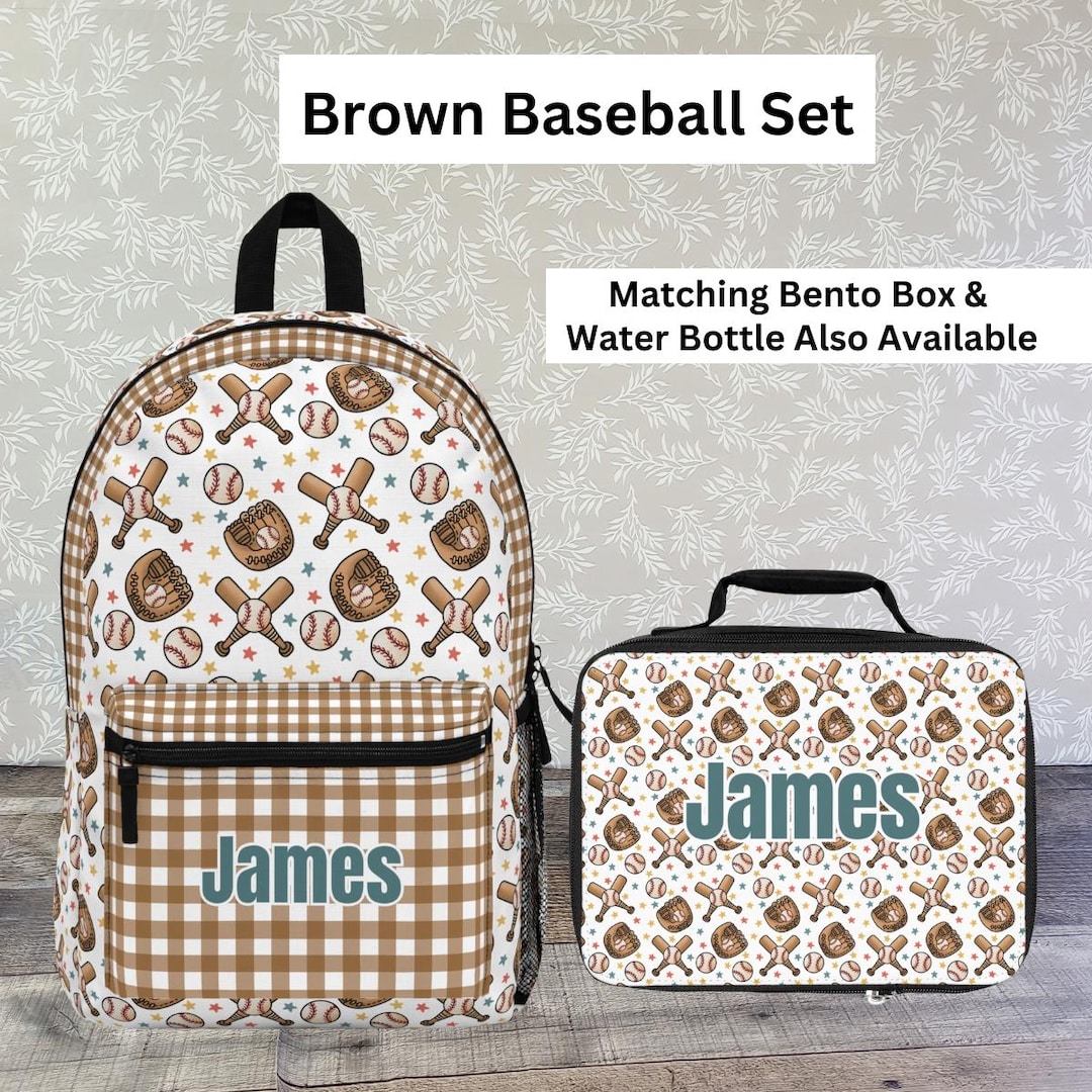 Brown Baseball Kids Backpack and Lunch Box Custom Set Baseball Monogram ...