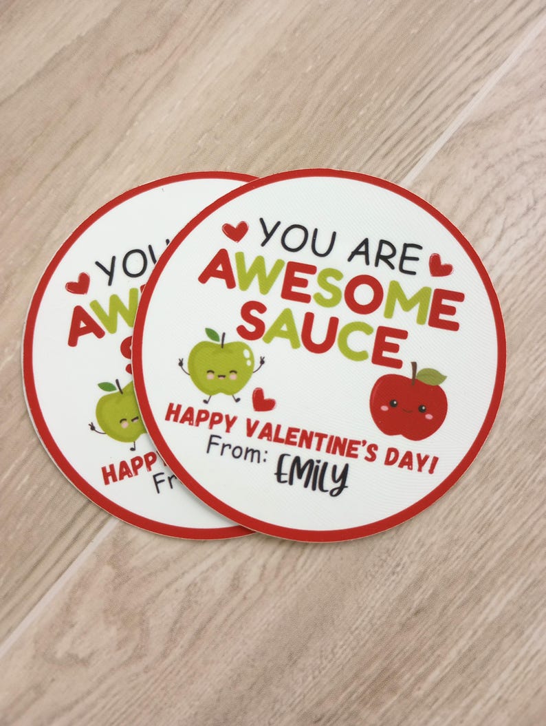 Custom Applesauce Stickers for Valentines Party Classroom Exchange for ...