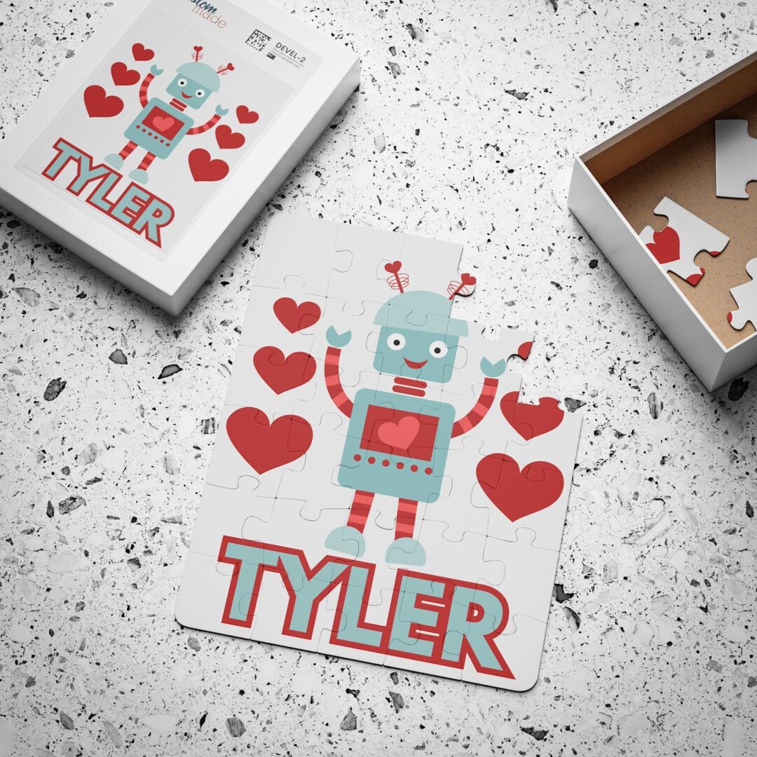Custom Robot Valentine Name Puzzle for Kids Child Custom Name Boys ...