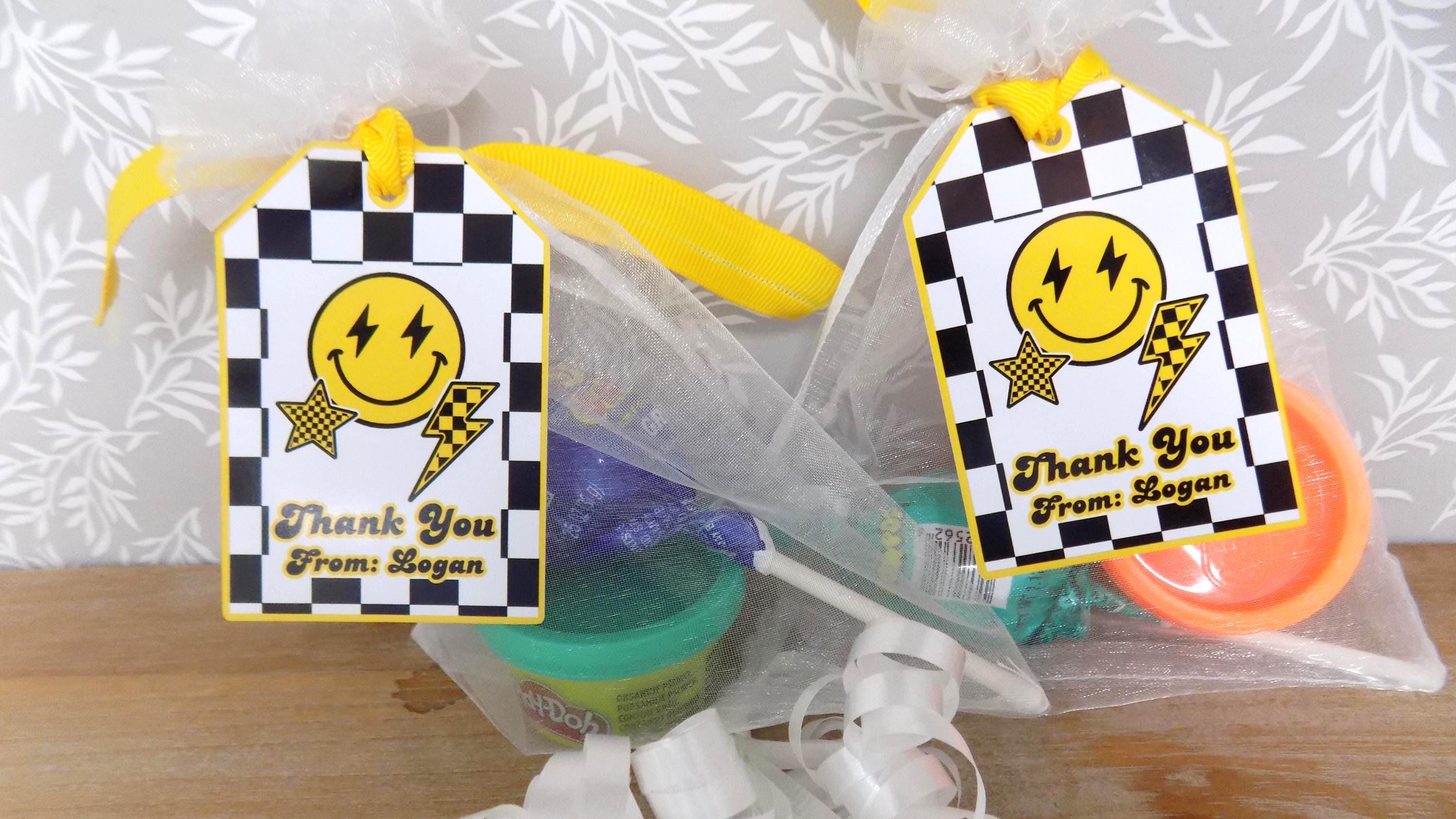 Checkered Smiley Face Birthday Party Favor Tags Personalized Thank You ...