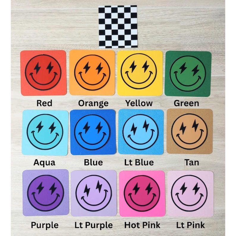 Checkered Smiley Face Birthday Party Favor Tags Personalized Thank You ...