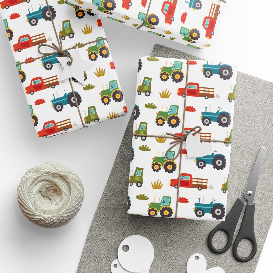 Colorful Farm Tractors Wrapping Paper Roll Farm Birthday Tractor Party ...