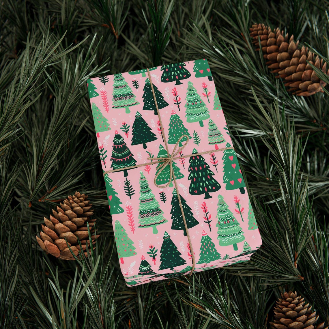 Pink Christmas Tree Preppy Wrapping Paper Rolls Glossy Matte Gift Wrap ...