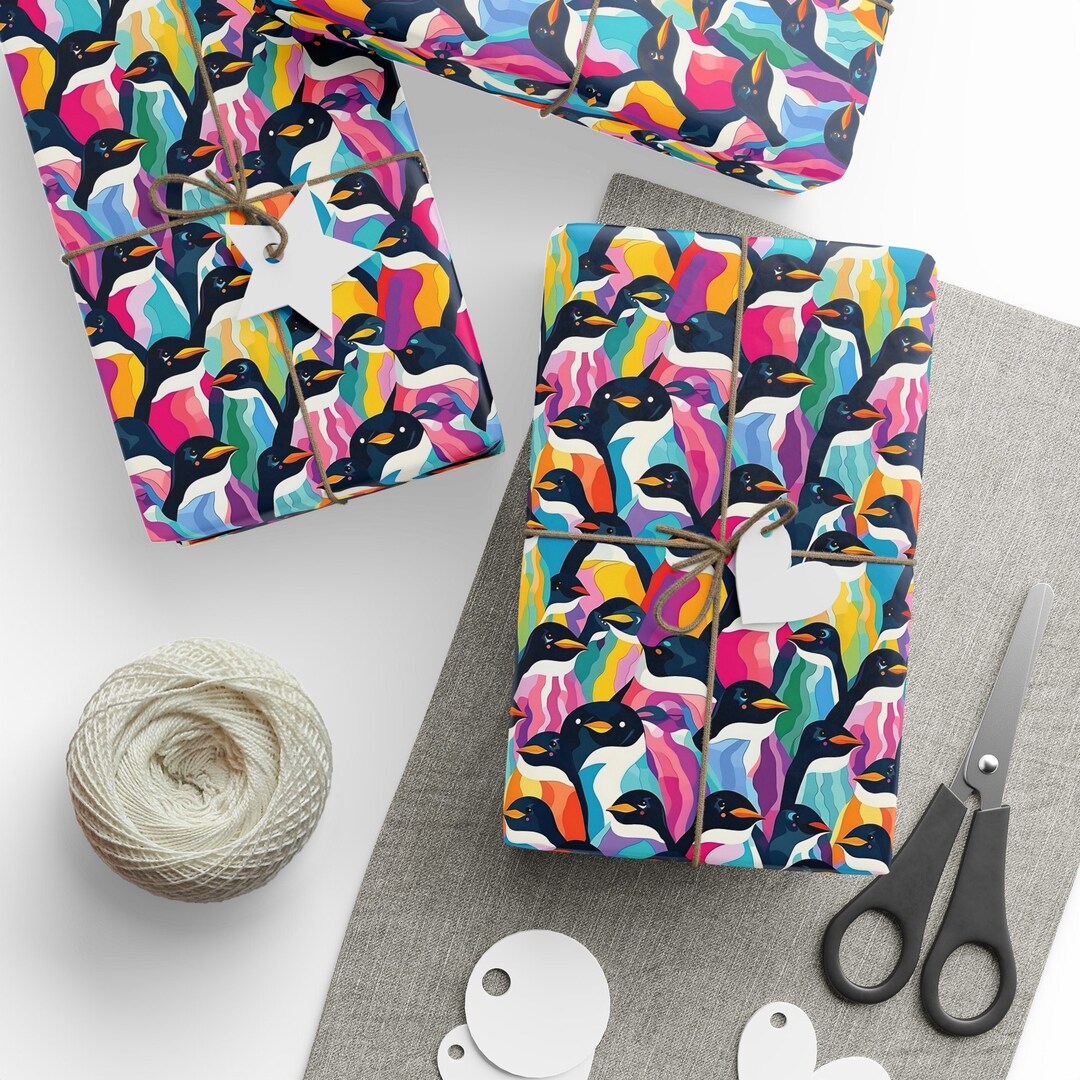 Colorful Penguin Wrapping Paper Roll Emperor Penguin Lovers Birthday ...