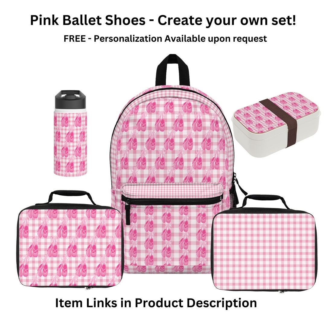 Pink Gingham Ballet BACKPACK Kids With Lunchbox and Book Bag Set ...