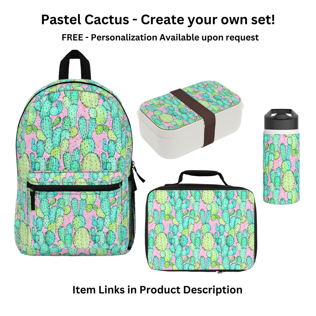 Pastel Cactus BACKPACK and Lunchbox Kindergarten Bookbag for Girls ...