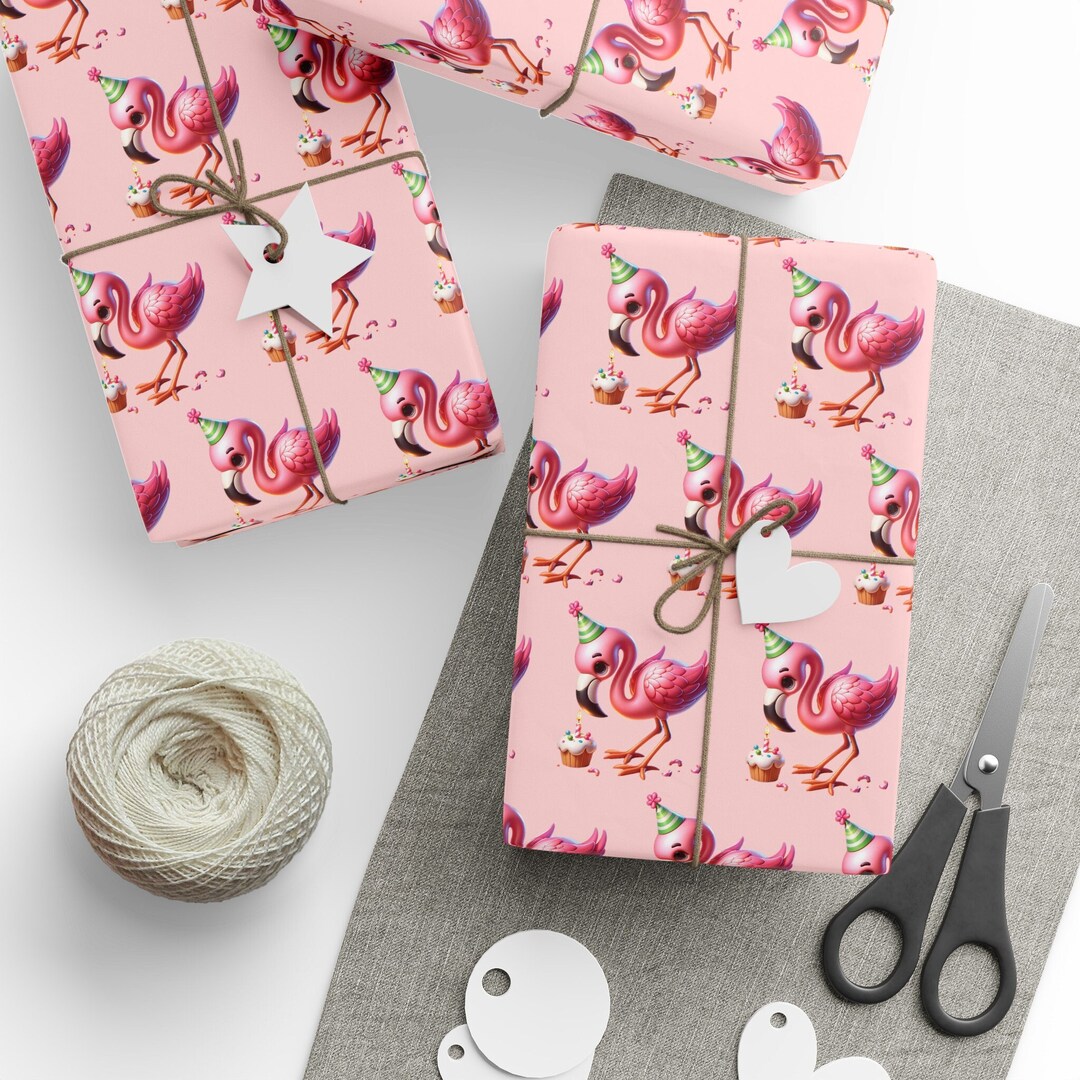 Pink Birthday Flamingo Wrapping Paper Roll Flamingo Themed Birthday ...