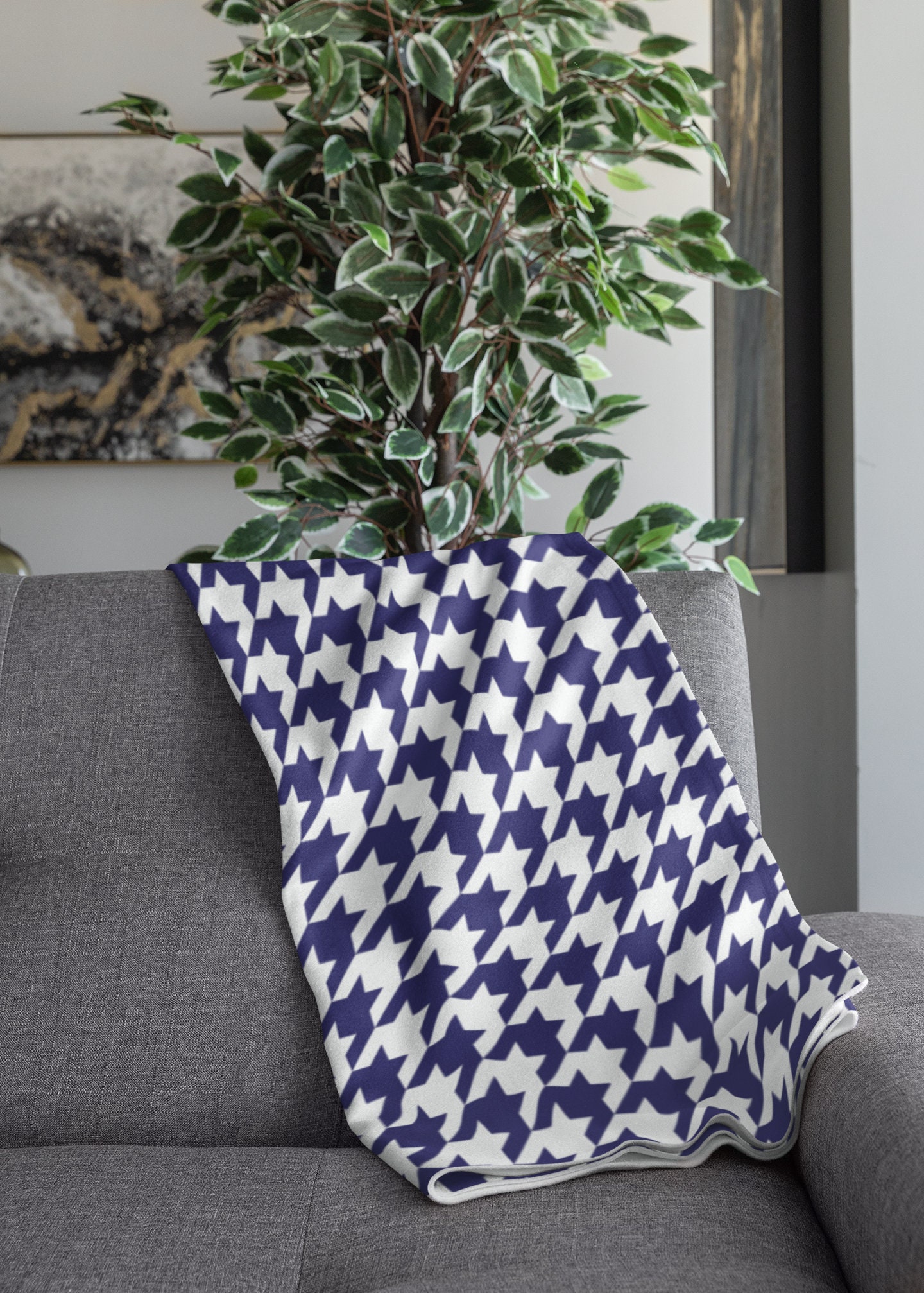 Navy Blue Houndstooth Velveteen Blanket Campfire Chair Throw Giant ...