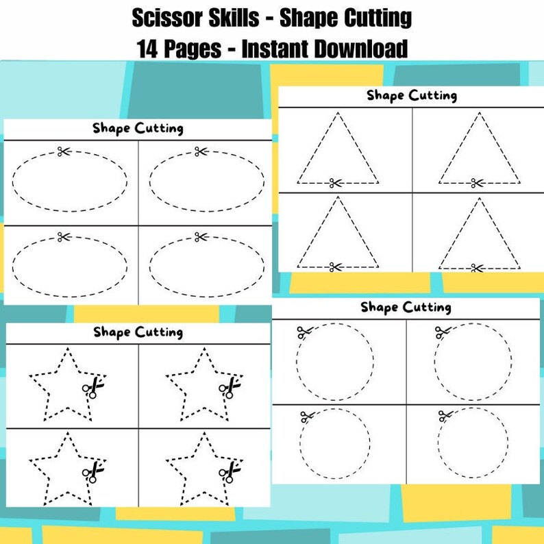 Cutting Practice Scissor Skill Worksheet for Homeschool Printable Shape ...