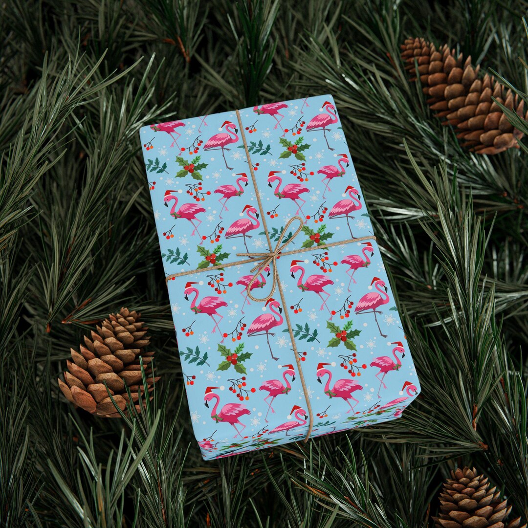 Christmas Flamingo Wrapping Paper Rolls Glossy Matte Gift Wrap Papers ...