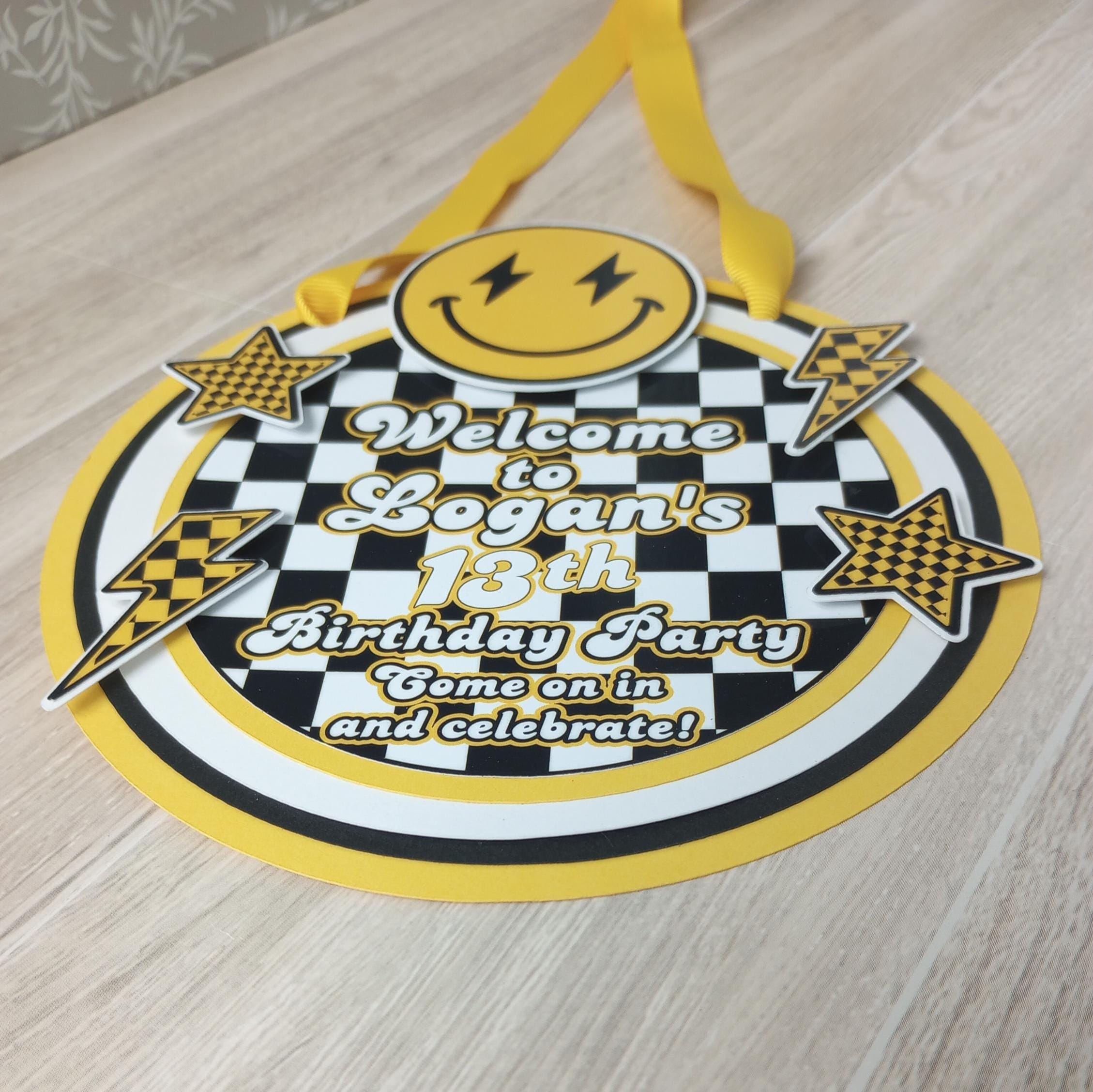 Checkered Smiley Face Party Welcome Sign Smiley Face Birthday ...