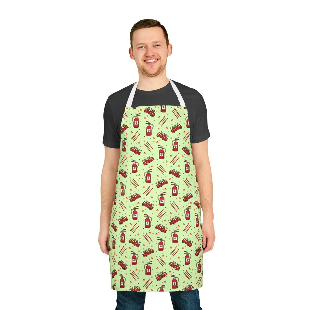 Green Firefighter Apron Gifts Adult Guy Apron Kitchen Cooking Apron Dad ...