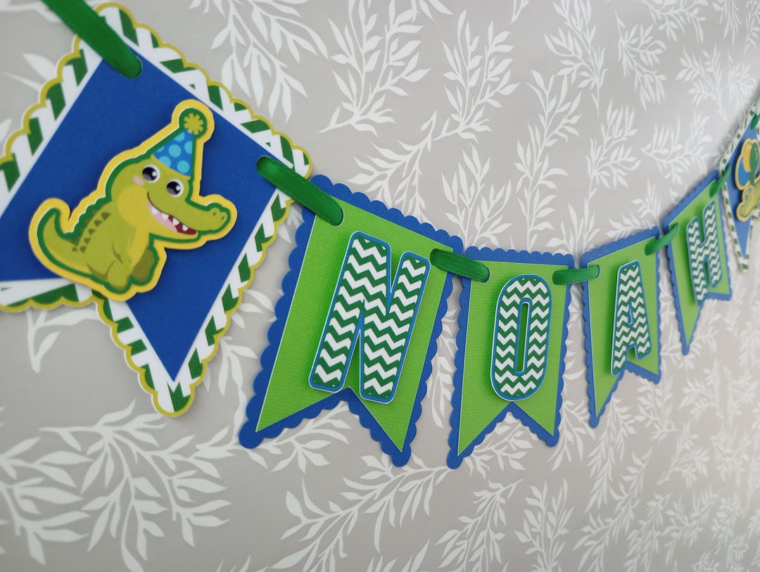 Alligator Banner Birthday Party Decor Crocodile Cake Topper Boys ...